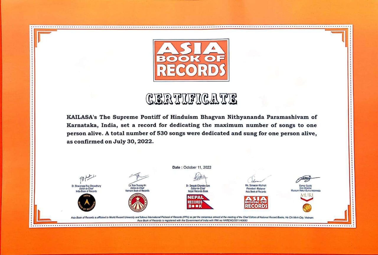 Eight (8) Asia Book of Records set by KAILASA | India Morning Times