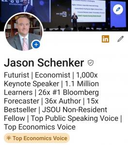 LinkedIn Names Renowned Economist Jason Schenker Top Economics Voice