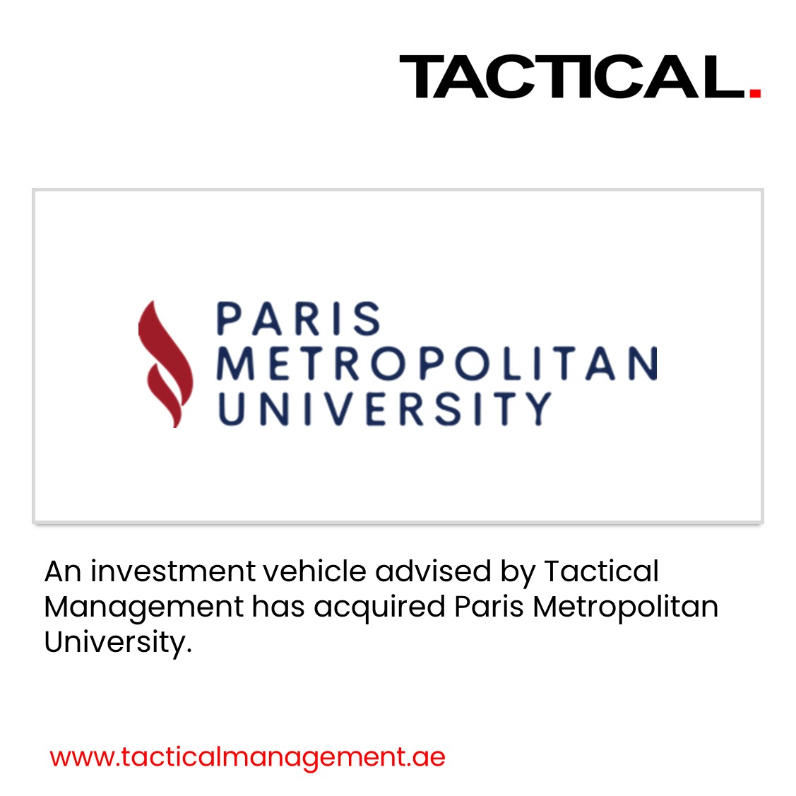 Tactical Management’s Investment Vehicle Acquires Paris Metropolitan ...