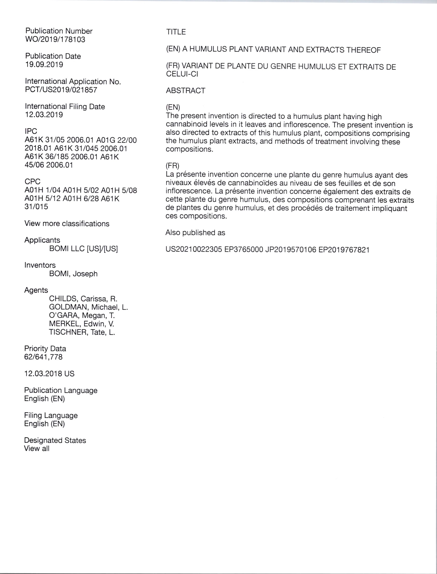 BOMI LLC Announces Issuance Of U.S.A. Patent for Kriya® Brand Hops ...